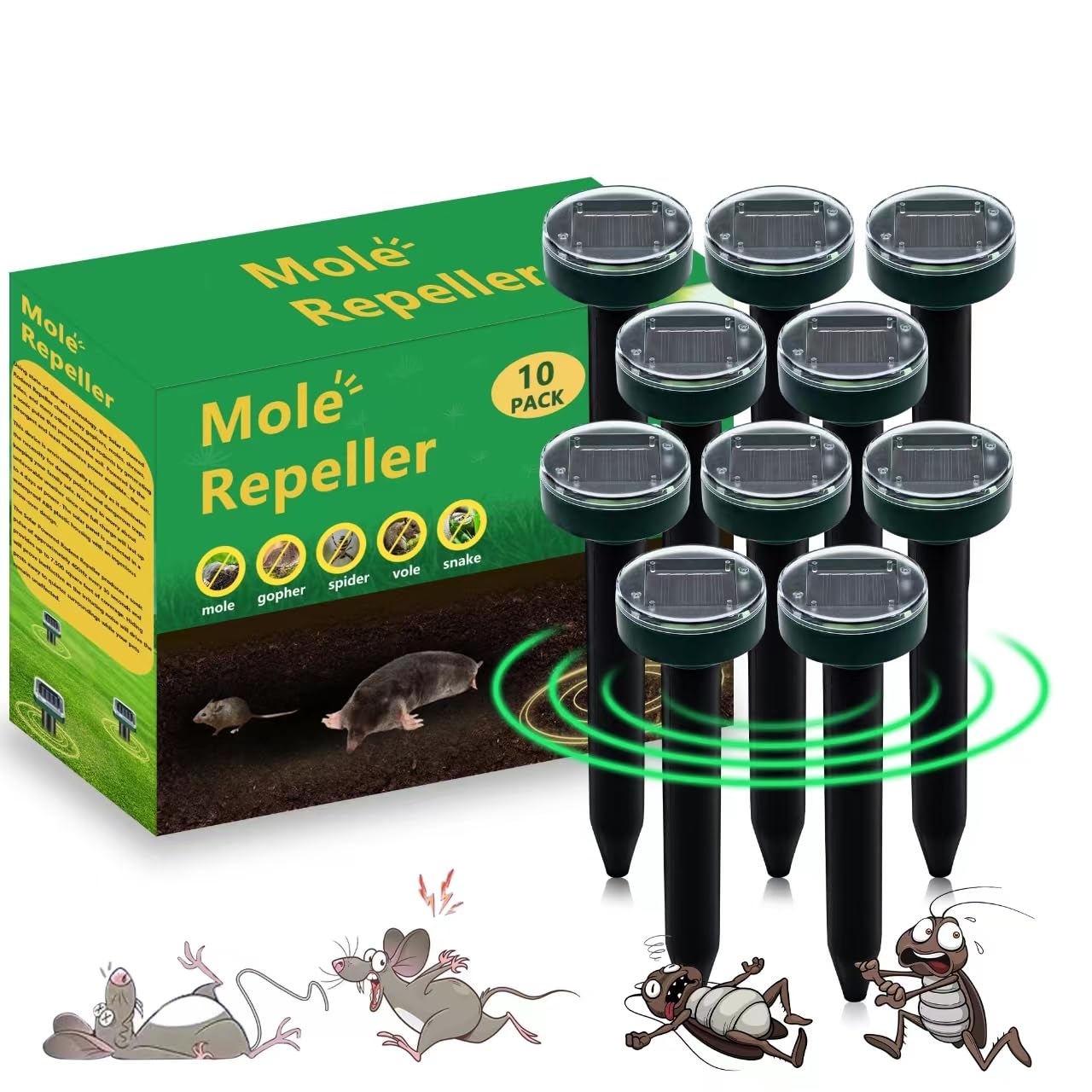 10pk Mole Upgrade Solar Repellent Outdoor for Lawns Gopher Repellent Ultrasonic Powered Mole Repellent Deterrent Snake Repeller Mole Repellent Lawns Yard Garden