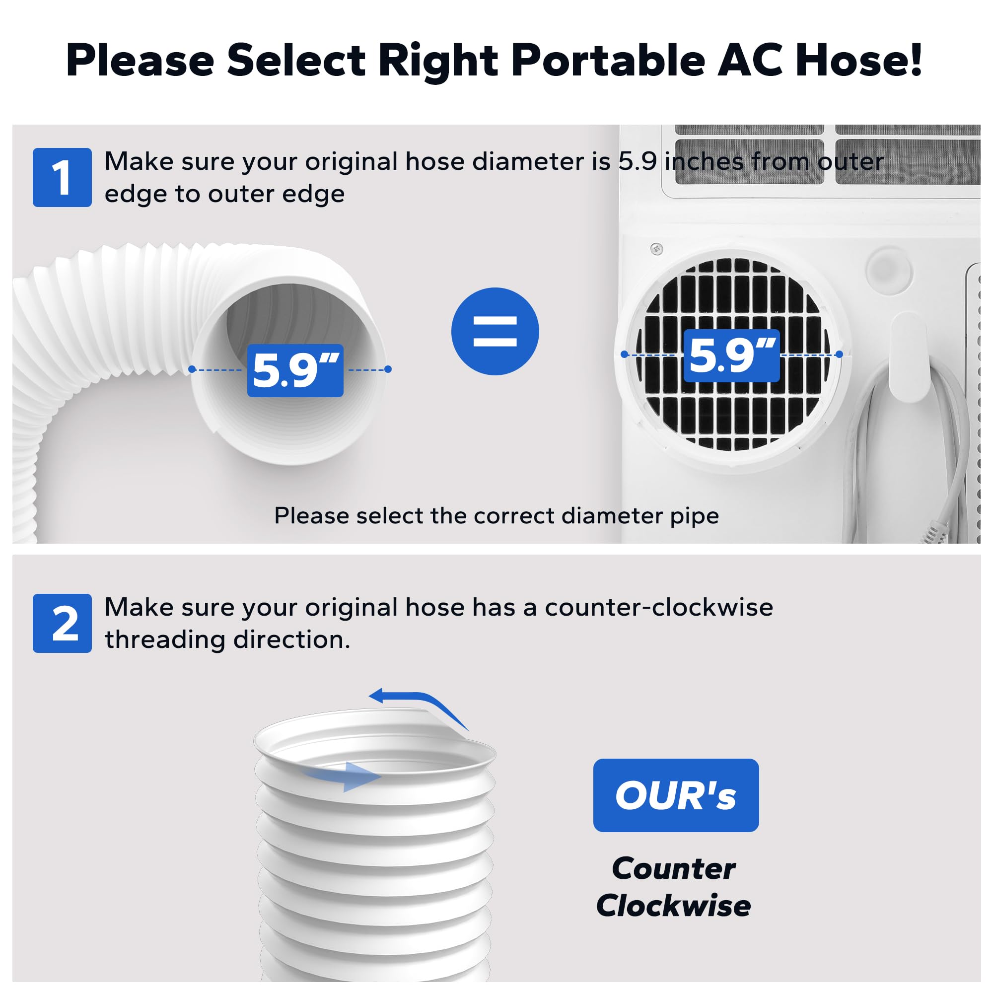 Cestluck Flexible AC Exhaust Hose, 5.9" Diameter Counterclockwise AC Hose, Length to 80", Portable Air Conditioner Vent Hose Compatible with Delonghi & LG Air Conditioner Parts