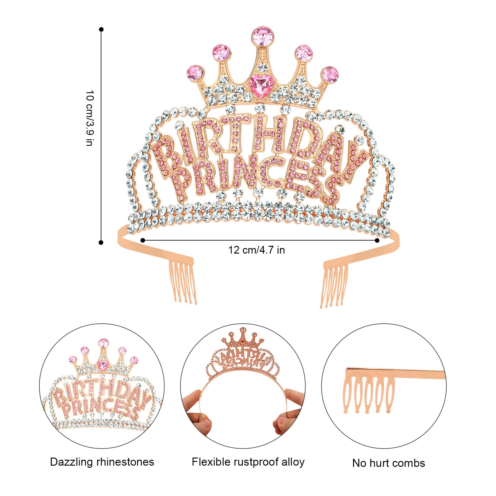 Wecoe Rose Gold Birthday Princess Crown with Combs Birthday Rhinestone Tiara Headband Happy Birthday Party Favors Decorations 16th 18th 21st 25th Birthday Gifts for Her