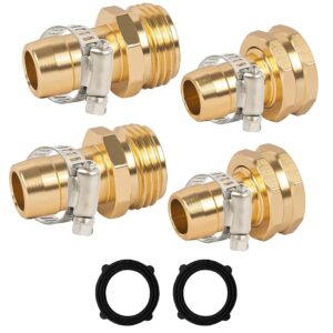 liulo tool garden hose repair connector with clamps, fit for 3/4" or 5/8" aluminum garden hose fitting, male and female hose fittings, 2 sets