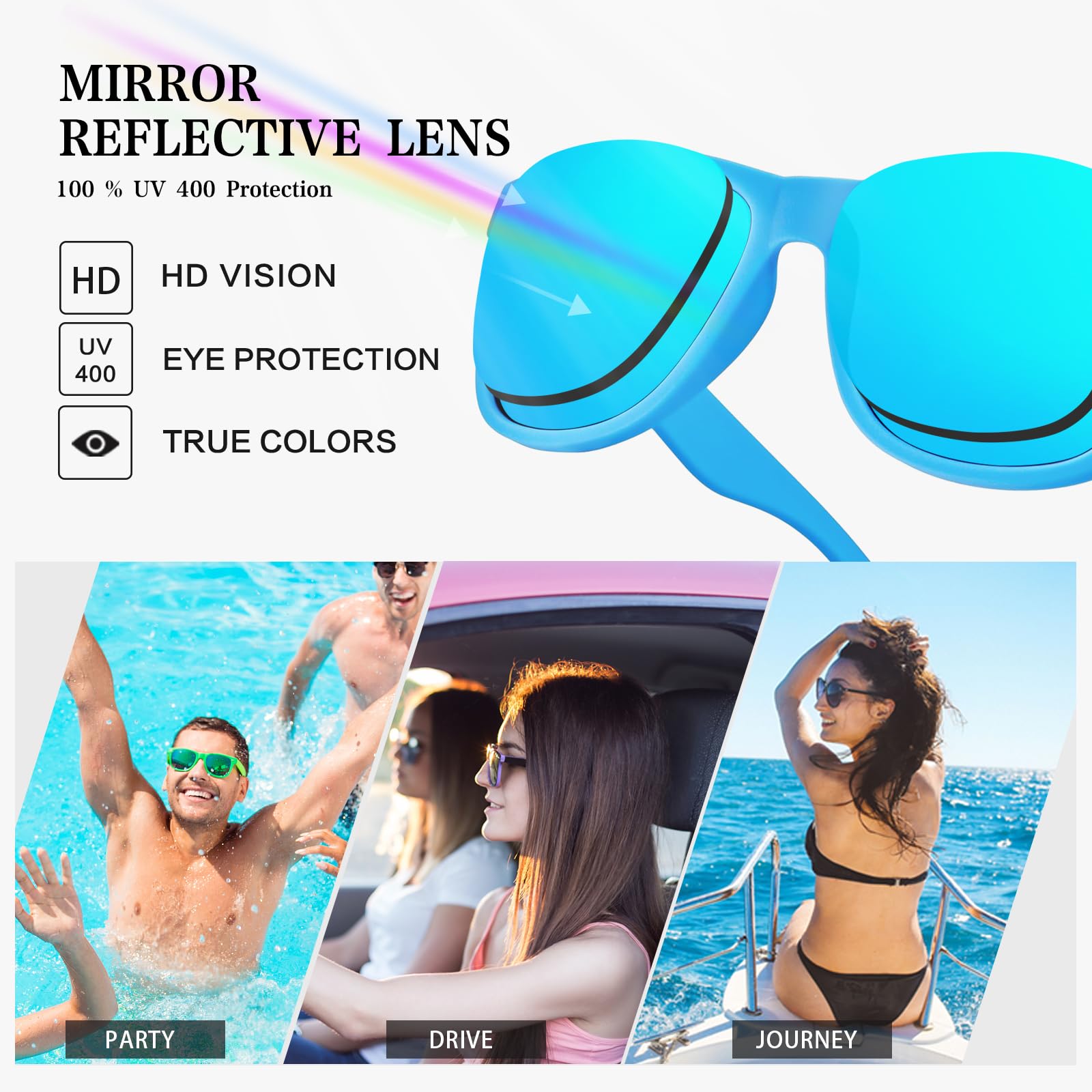 Matcheck 8 Neon Colors Sunglasses Retro Colored Frame Mirrored Lens Glasses Classic Wholesale Bulk Birthday Beach Pool Party Favors Unisex Adult