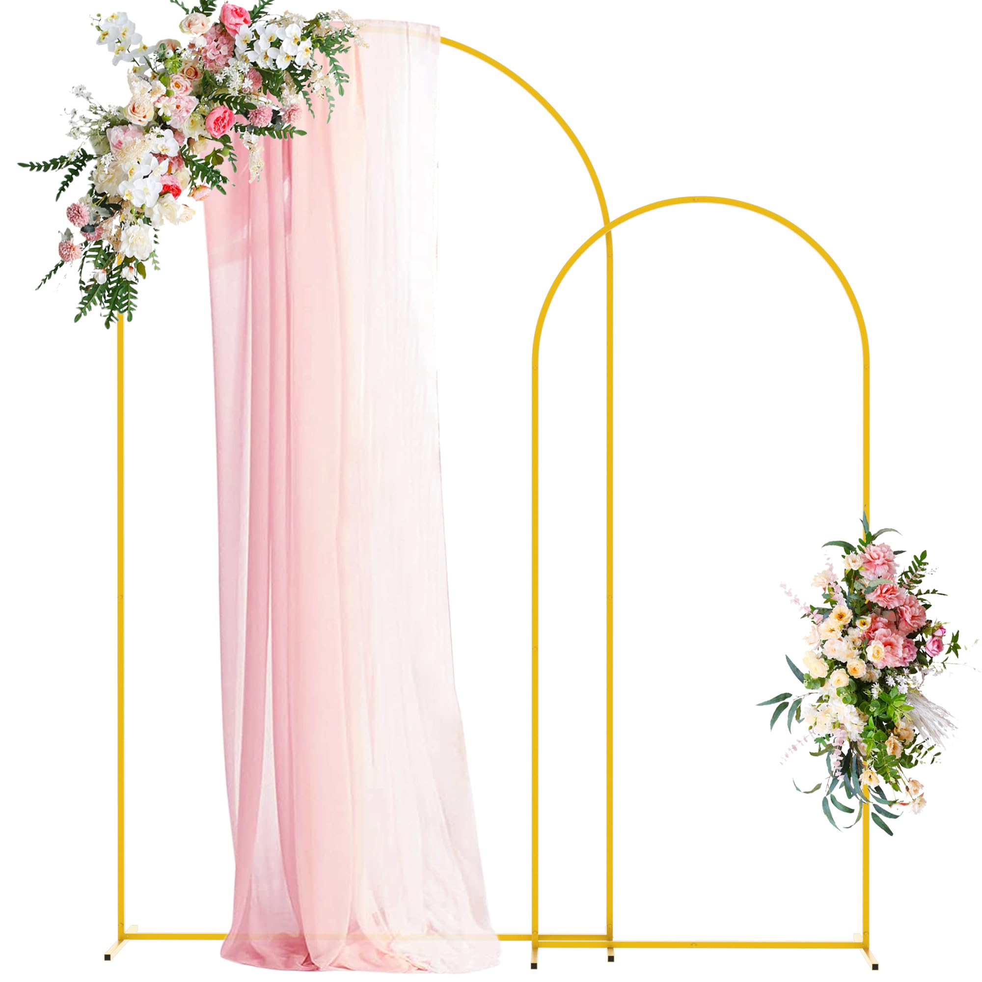 Wokceer Wedding Arch Backdrop Stand 7.2FT, 6FT Gold Metal Arch Stand Set of 2 for Birthday Party Wedding Ceremony Baby Shower Graduation Decoration