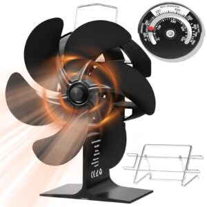 heat powered wood stove fan, 6-blade wood stove fan for wood durning/pellet/log burer stoves,thermometer, christmas gift,camping outdoor indoor.