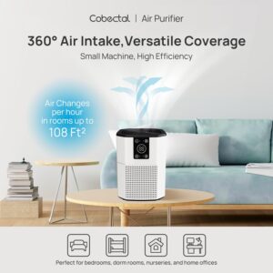 Air Purifiers for Home Bedroom, Quiet Air Purifiers with Sleep Mode, Portable Air Purifier with 4 Speed Control,9 Timers, Small Air Cleaner for Home,Office,Living Room, light white