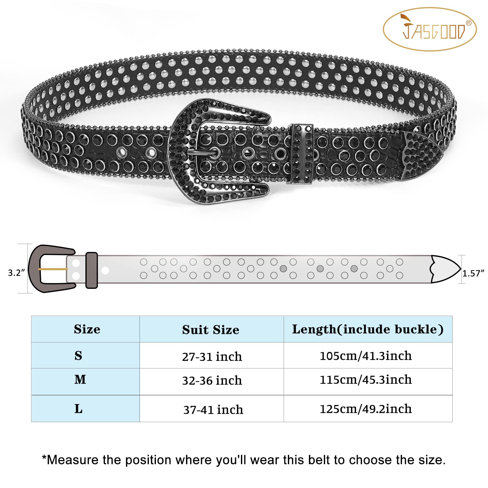 JASGOOD Men Women Rhinestone Belt Western Leather Belt Cowgirl Cowboy Bling Diamond Studded Leather Belt for Jeans Pants