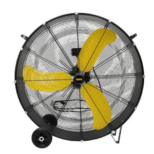 hicfm 36" industrial drum fan, 18600 cfm high velocity 2 speed 3/5 hp heavy duty metal air circulator with casters handle 9ft cord for basement warehouse factory workshops patios