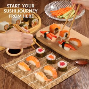 Delamu Sushi Making Kit, [Easy] Sushi Kit for Beginners/Pros Sushi Makers, Practical Bamboo Sushi Mats, Sushi Bazooka, Chopsticks, Guide & More