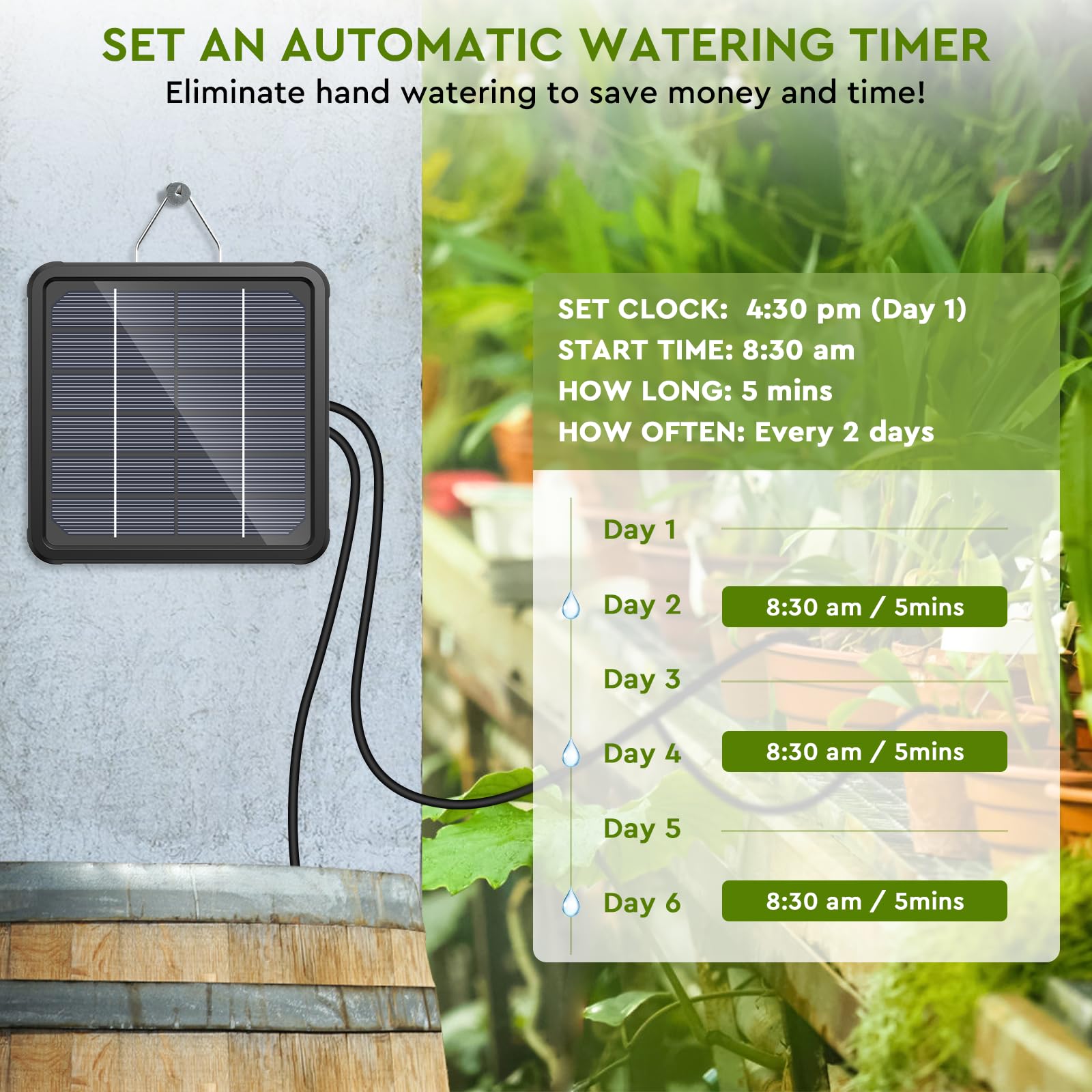 Solar Automatic Drip Irrigation Kits, Support 15 Potted Plants, Automatic Watering System for Indoor and Outdoor Garden, Eco-Friendly and Cost-Effective