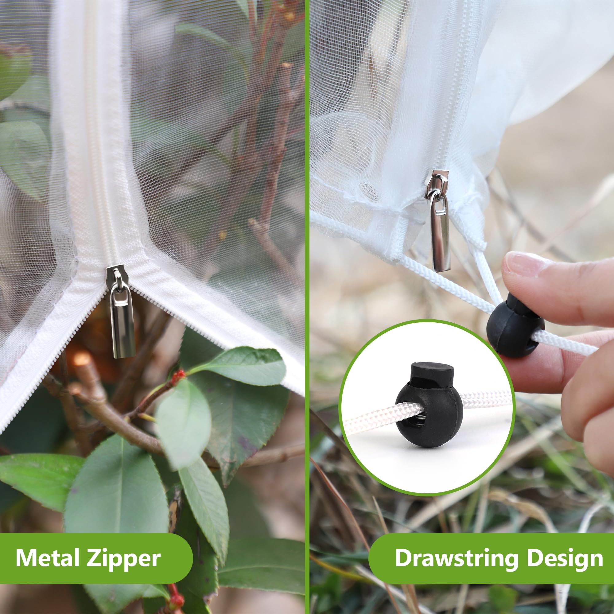 2 Pack Fruit Tree Netting Garden Plants Fruits Blueberry Protection Netting Cover Bags with Drawstring and Zipper 4x4.6Ft Bird Barrier Netting Mesh Plant Protection Netting for Vegetables Fruits