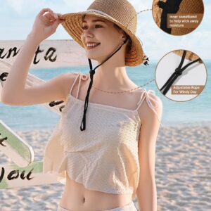 Beach Hats for Women, Beach Hat Womens UPF 50+, Straw Hat for Women Sun Hat Foldable Roll up Cap Khaki