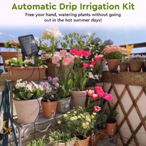 Solar Automatic Drip Irrigation Kits, Support 15 Potted Plants, Automatic Watering System for Indoor and Outdoor Garden, Eco-Friendly and Cost-Effective