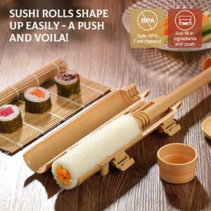 Delamu Sushi Making Kit, [Easy] Sushi Kit for Beginners/Pros Sushi Makers, Practical Bamboo Sushi Mats, Sushi Bazooka, Chopsticks, Guide & More