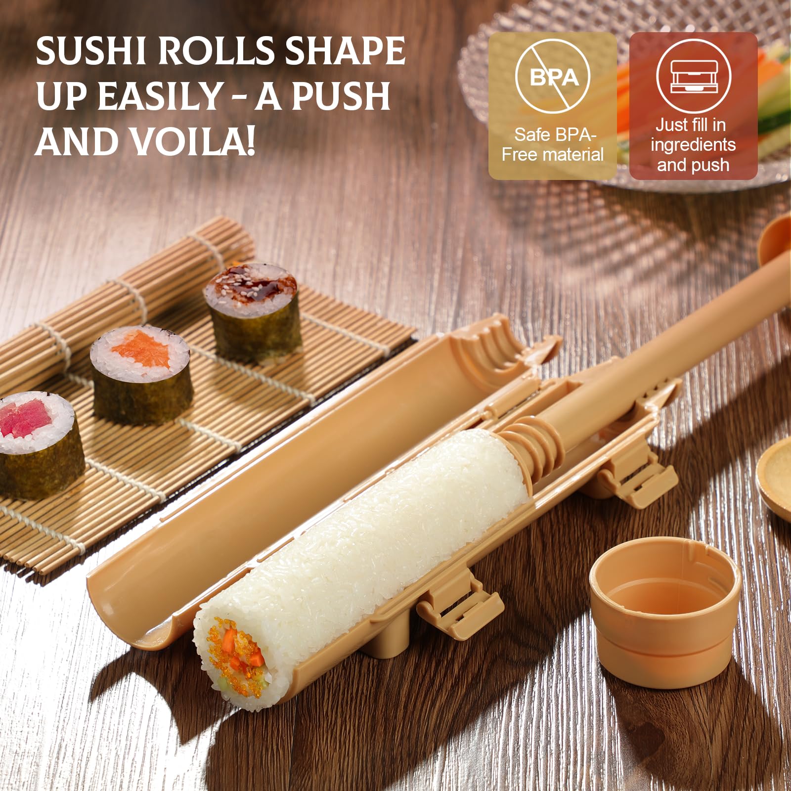 Delamu Sushi Making Kit, [Easy] Sushi Kit for Beginners/Pros Sushi Makers, Practical Bamboo Sushi Mats, Sushi Bazooka, Chopsticks, Guide & More