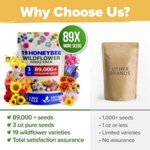 HOME GROWN Wildflower Seeds (3oz) 89,000+ Flower Seed Mix | No Filler | 19 Varieties, USA-Sourced Bulk Wild Flowers Seeds for Planting, Butterfly & Pollinator Perennial and Annual Wild Flower Mix