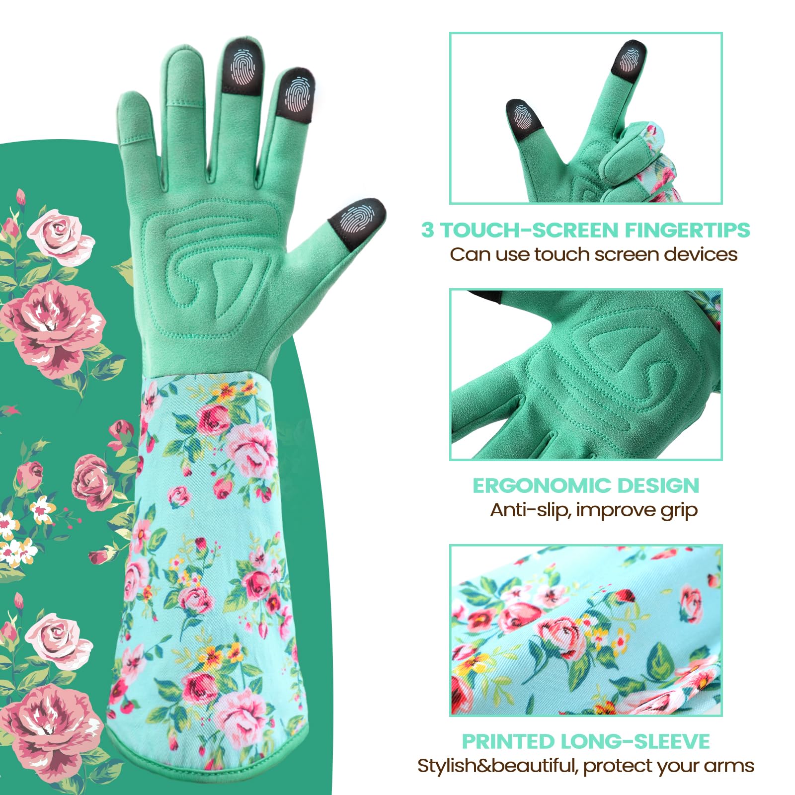 Ymomode Garden Gloves for Women - Long Sleeve Garden Gloves Ladies Light Protective Gloves for Yard & Outdoor Work