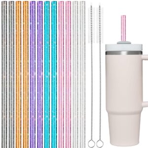 nihome 40oz straws, 12 pack glitter plastic replacement straws for stanley 40 oz tumbler, 0.32’’ diameter reusable straws 12’’ long with 2 brushes - durable petg, bpa-free, w/laser-induced sparkle