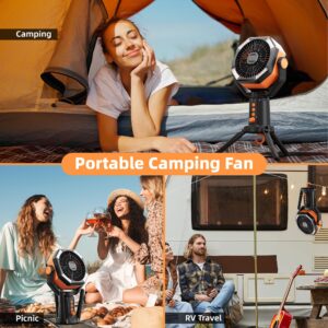 MORIKO Table Fans Tripod, 20000mAh Rechargeable Battery Operated Portable Tent Fan with LED Lantern, Remote Control, Hook, 270° Pivot, Stepless Speed-Ideal for Camping, Picnic, Barbecue, Jobsite