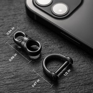 FEGVE Titanium Swivel Small Key Ring with 1/2inch D Ring Keychain for Car Key Fob,DIY Bag (Black Swivel Connector+D Ring)