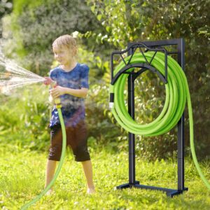 Water Hose Holders for Outside - Garden Hose Holder Freestanding,Metal Hose Stand with 4 Spikers,Hose Hanger Free Standing,Outdoor Garden Hose Reel Heavy duty,Holds 150-feet Hose,Black