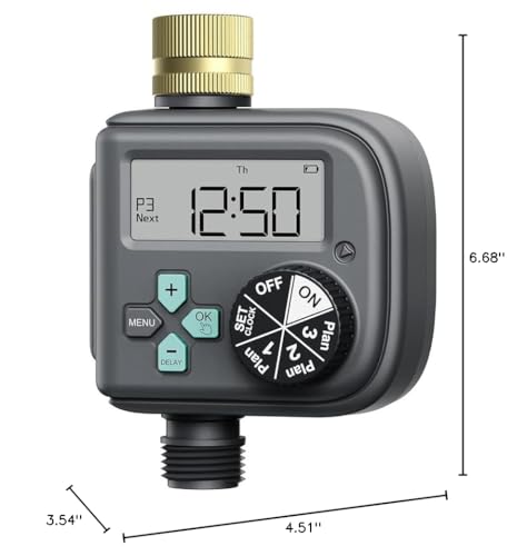 RAINPOINT Sprinkler Timer with 3 Different Programs, Waterproof Hose Timer Brass Inlet, Water Timer with Rain Delay/Manual/Automatic Irrigation Timer System, 1 Outlet