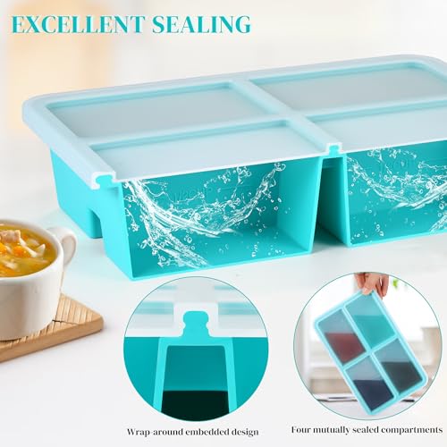 Silicone Freezer Trays With Lid - Silicone Soup Freezer Molds, Soup Freezer Containers For Freezing & Storing Soup, Sauce, Broth, and Leftovers - 1 cup silicone freezer molds - 2 Pack