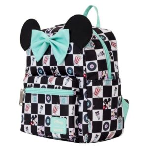 Loungefly Mickey & Minnie Date Night Diner Checkered All-Over Print Nylon Mini Backpack