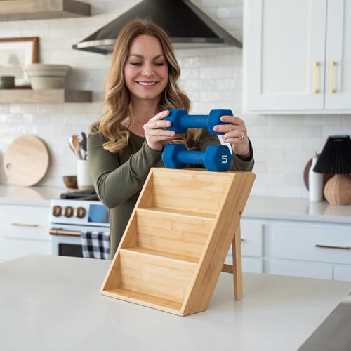 Bamboo Spice Rack Organizer For Kitchen Drawer, Countertop & Cabinet - Sturdy Wood Shelf Seasoning Rack with Wooden Spoon - 3 Tiered, Foldable Storage Standing with Anti-Slip Pads (No Jars Included)