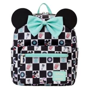 loungefly mickey & minnie date night diner checkered all-over print nylon mini backpack