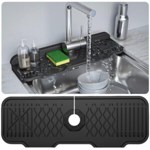 kitchen sink splash guard, silicone draining mat kitchen faucet, 90° foldable design to accommodate a variety of sink countertops black (17* 5.9)