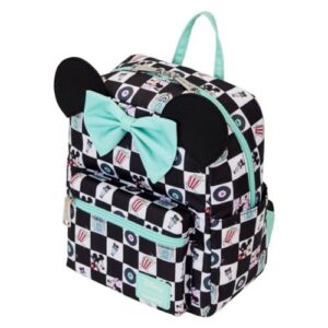 Loungefly Mickey & Minnie Date Night Diner Checkered All-Over Print Nylon Mini Backpack