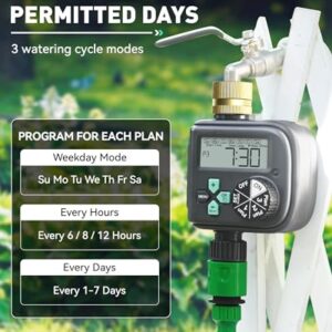 RAINPOINT Sprinkler Timer with 3 Different Programs, Waterproof Hose Timer Brass Inlet, Water Timer with Rain Delay/Manual/Automatic Irrigation Timer System, 1 Outlet