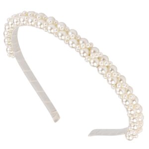 hapdoo white pearl headbands for women girls, cute beads headband with faux pearl for wedding bride, fashion beaded bling hairbands hair hoop accessories for birthday