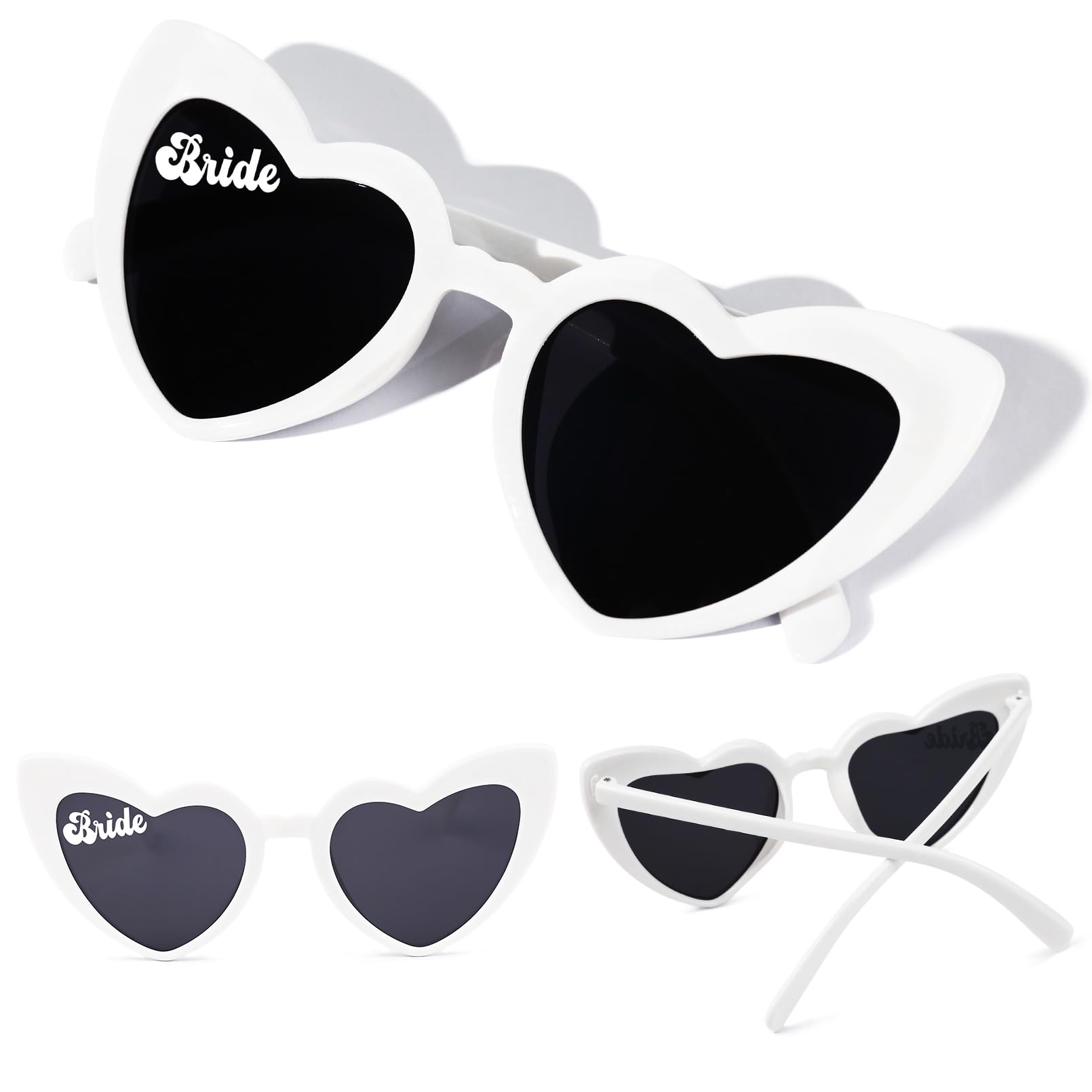 YOGFIT Bride Heart Sunglasses for Women Fashion Classic Love Eye Protection Sunglasses Vintage Cute White Heart Sunglasses for wedding