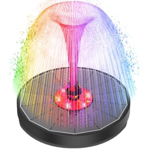 gaizerl solar fountain 2024 newest, 3.5w solar birdbath fountains with colorful lights, glass panel, 2200mah battery, hummingbird water pumps with 8 spray modes & 4 fixed pipes for garden, pool, pond