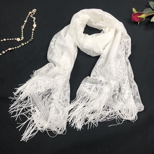 BRYCTSISEN Women’s Floral Lace Shawls and Wraps for Evening Dress Fringe Lace Pashmina Scarf for Wedding Costume Party (Black)