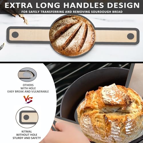 Silicone Bread Sling Oval and Round for Dutch Oven, KITMAL Non Stick Reusable Silicone Baking Mat with Long Handles Sourdough Bread Baking Supplies and Making Tools, Gray