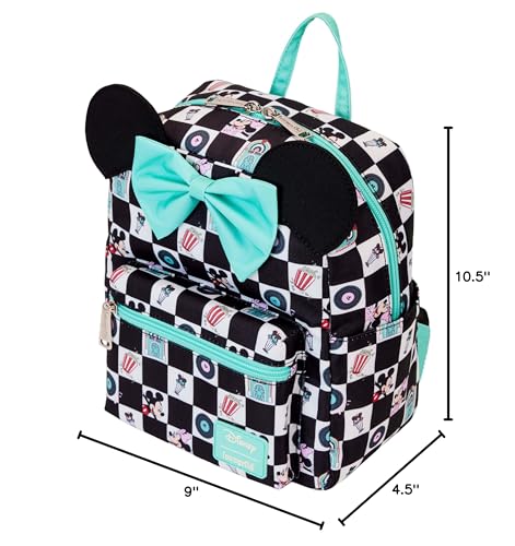 Loungefly Mickey & Minnie Date Night Diner Checkered All-Over Print Nylon Mini Backpack