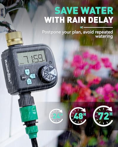 RAINPOINT Sprinkler Timer with 3 Different Programs, Waterproof Hose Timer Brass Inlet, Water Timer with Rain Delay/Manual/Automatic Irrigation Timer System, 1 Outlet