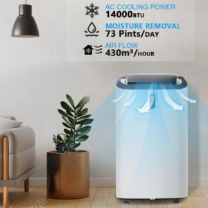 Joy Pebble Portable Air Conditioner 14000 BTU,Portable AC Unit for Room Cools up to 700 Sq.ft,Air Conditioner Portable 3-IN-ONE for Cooling,Dehumidifier&Fan,24Hrs Timer,3 Fan Speed