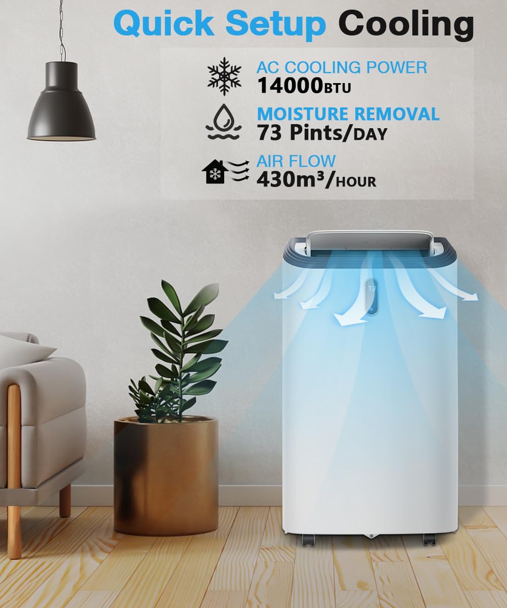 Joy Pebble Portable Air Conditioner 14000 BTU,Portable AC Unit for Room Cools up to 700 Sq.ft,Air Conditioner Portable 3-IN-ONE for Cooling,Dehumidifier&Fan,24Hrs Timer,3 Fan Speed