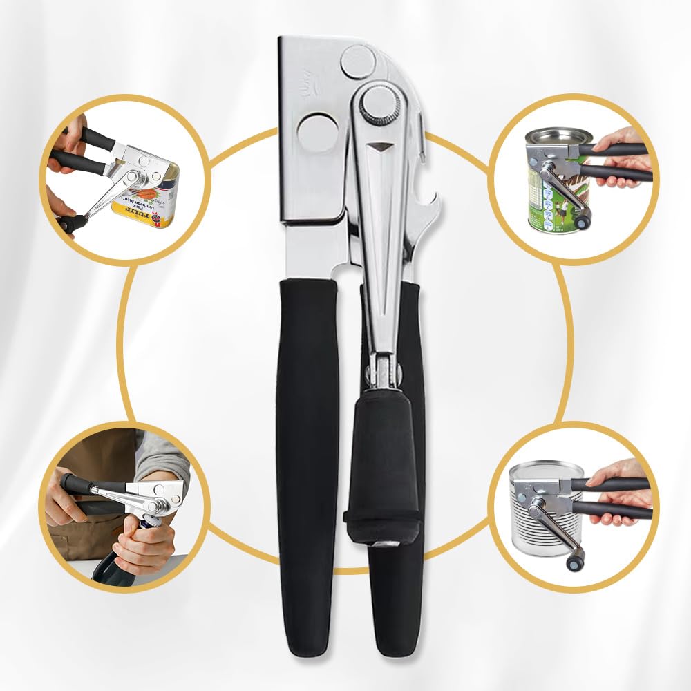 NUFR Crank Can Openers Manual,Heavy Duty Commercial Swing Away Can Opener with Rubber-coated Long Handles