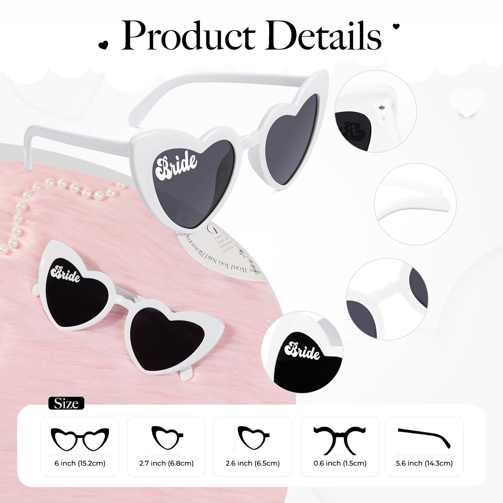 YOGFIT Bride Heart Sunglasses for Women Fashion Classic Love Eye Protection Sunglasses Vintage Cute White Heart Sunglasses for wedding