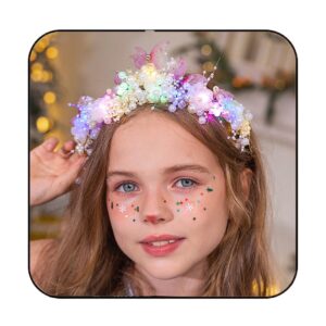 yean light up butterfly fairy headband pearl princess tiara led crystal festival hair accessories for women and girls