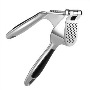 honsen garlic press easy to squeeze and clean, zinc alloy garlic mincer & crusher with soft easy-squeeze ergonomic handle