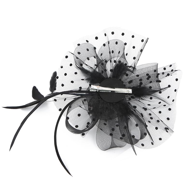 Fascinators Hat for Women Tea Party Headband Kentucky Derby Wedding Flower Cocktail Mesh Feathers Hair Clip Black