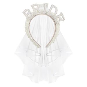 jaciya pearl bride headband with veil - bridal shower and bachelorette party decoration gift