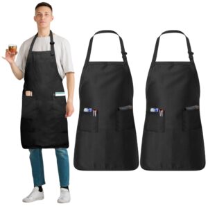 premium adjustable cotton chef aprons with 2 pockets and bandana, 2 pack, kitchen apron for women and men (black)