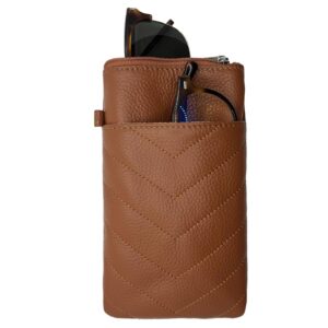 double eyeglasses pouch with zipper closure,soft genuine leather sunglass organizer pouch,portable eyeglasses case