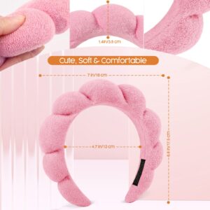 DOMMARE Headband For Washing Face Bubble Skincare, Spa Headbands For Women Wristband Set, Makeup Hairband Teen Girl Gifts, Terry Cloth Puffy Get Ready Hair Accessory(Pink)