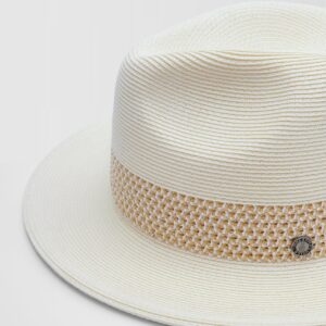 Pineapple&Star Sun Straw Fedora Beach Hat Fine Braid UPF50+ for Unisex (Medium, Off-White Amiens)